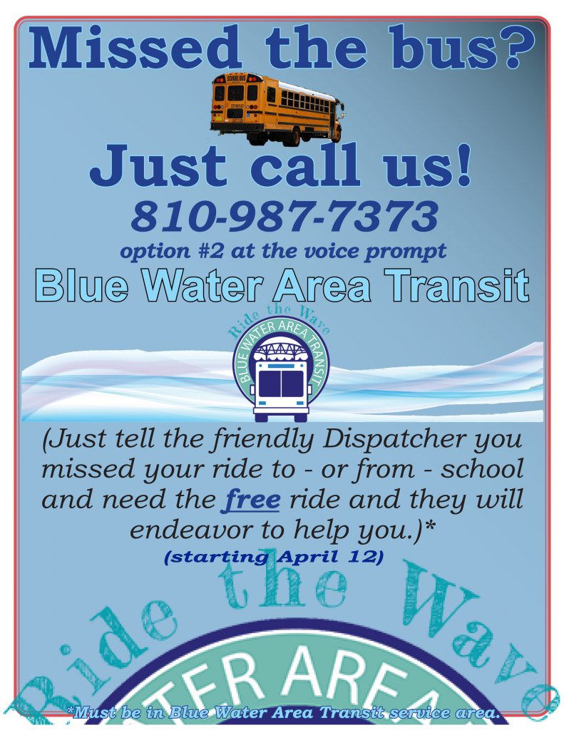 Missed the bus? – just call us! – Blue Water Area Transit